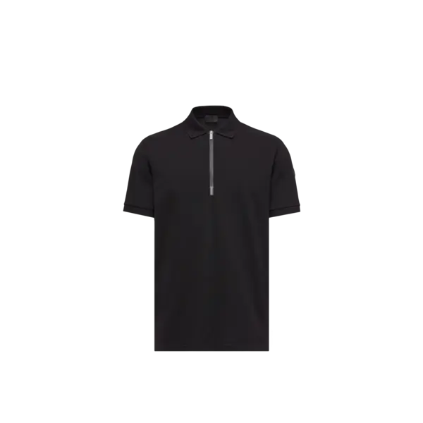 Moncler Logo Cotton Piquet Half-zip Polo Shirt - Black