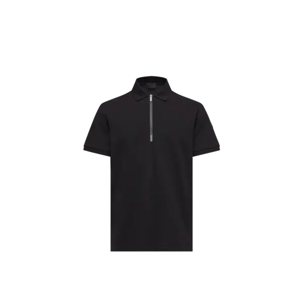 Moncler Logo Cotton Piquet Half-zip Polo Shirt - Black