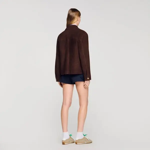 Sandro Straight-cut Suede Jacket - Black Brown