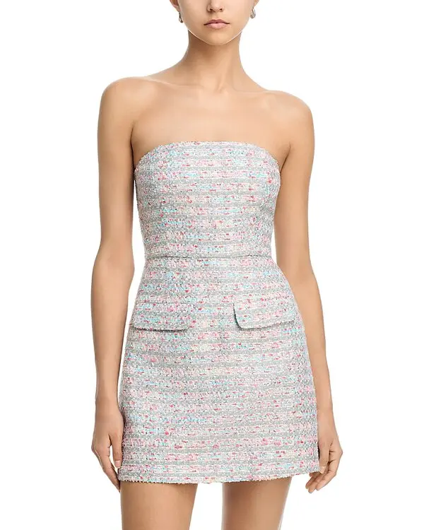Aqua Tweed Strapless Mini Dress