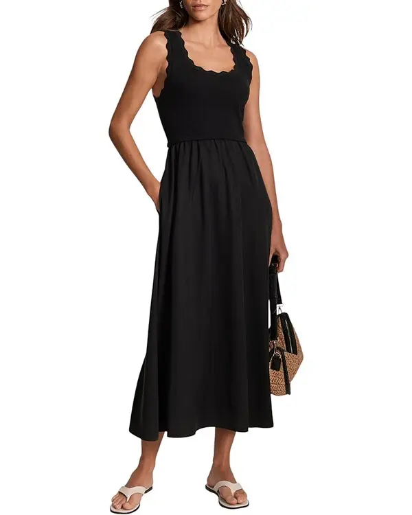 Mint Velvet Sleeveless Midi Dress With Scallop Trim - Black