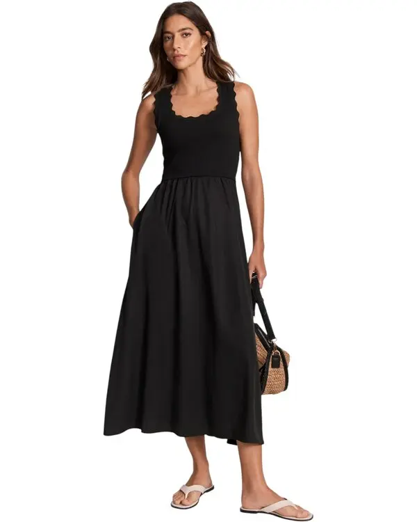 Mint Velvet Sleeveless Midi Dress With Scallop Trim - Black