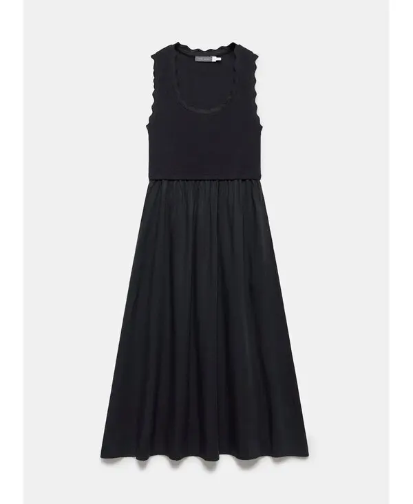 Mint Velvet Sleeveless Midi Dress With Scallop Trim - Black