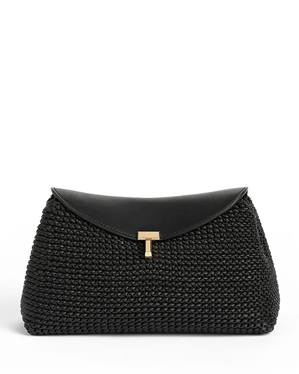 TOTEME T-lock Woven Leather Convertible Clutch - Black