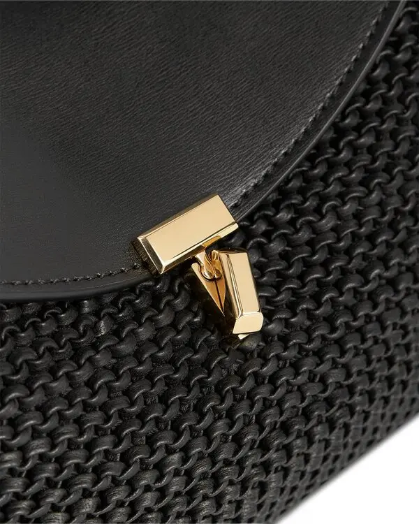 TOTEME T-lock Woven Leather Convertible Clutch - Black