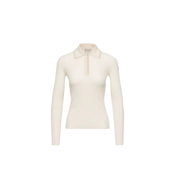 Moncler Wool Long Sleeve Polo Shirt - White