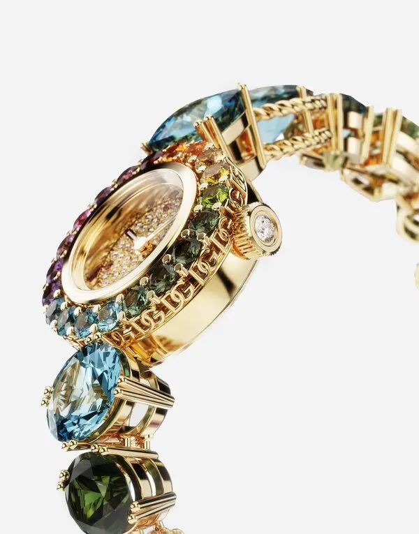 Dolce & Gabbana 18kt Yellow Gold Rainbow Watch With Gemstones And Diamonds - Black