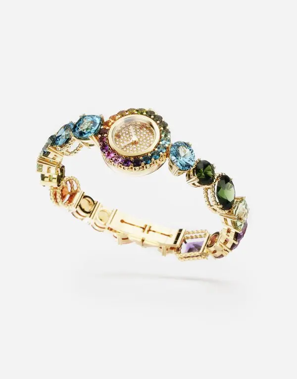 Dolce & Gabbana 18kt Yellow Gold Rainbow Watch With Gemstones And Diamonds - Black
