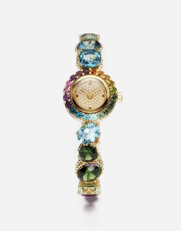 Dolce & Gabbana 18kt Yellow Gold Rainbow Watch With Gemstones And Diamonds - Black