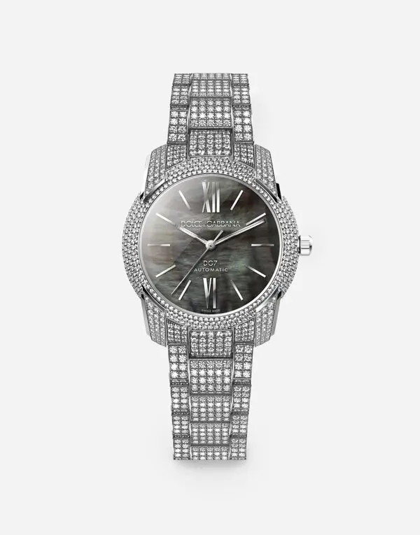 Dolce & Gabbana Dg7 Automatic White Gold Diamond Watch - Black