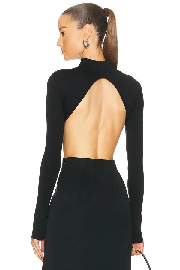 MUGLER Cropped Long Sleeve Top - Black