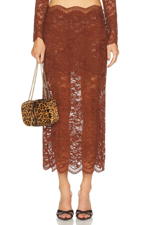Rabanne Lace Midi Skirt - Cinnamon Brown