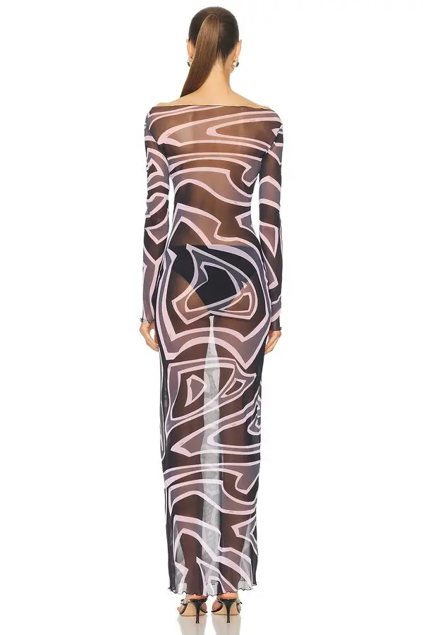 knee length dresses for ladies Emilio Pucci Pink Blue Long Sleeve Jersey Butterfly Grasshopper Print main image 1