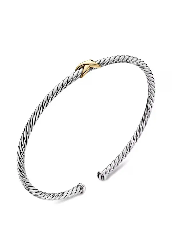 David Yurman Sterling And 14k Yellow Gold Micro Cable Flex® Petite X Bracelet - Silver