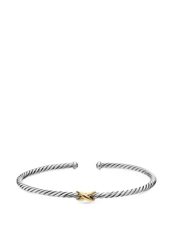 David Yurman Sterling And 14k Yellow Gold Micro Cable Flex® Petite X Bracelet - Silver