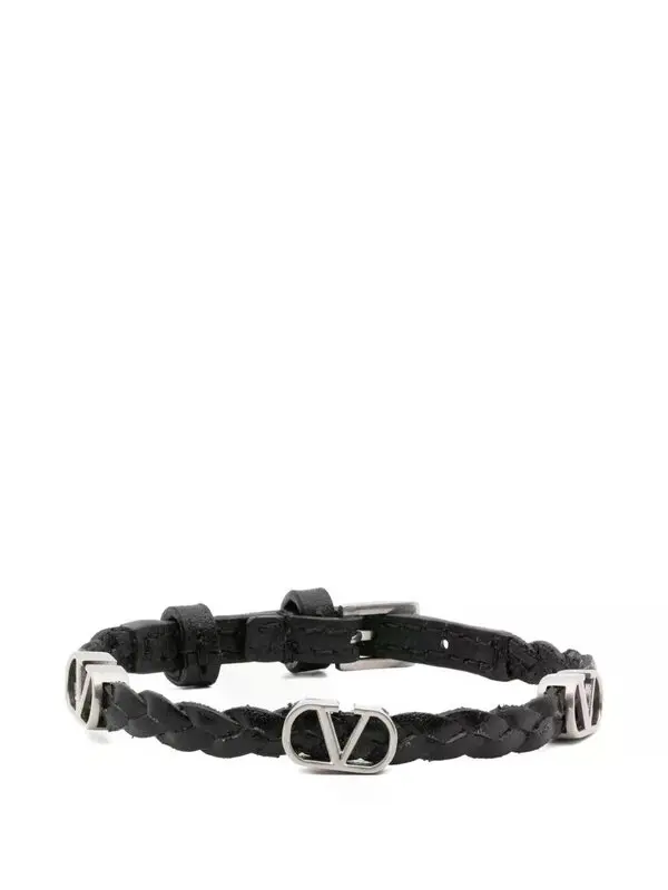Valentino Garavani Vlogo Braided Leather Bracelet - Black