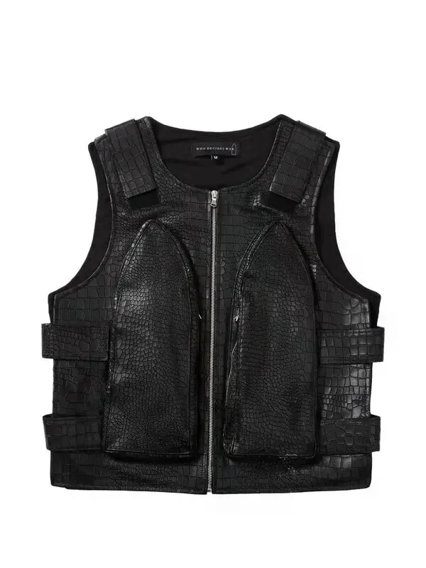 WHO DECIDES WAR Embossed Zip-up Vest - Black