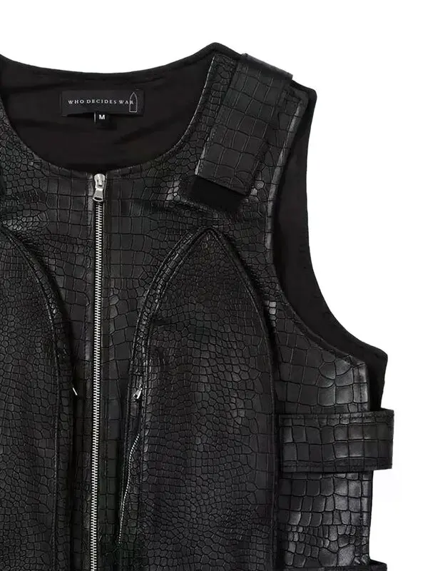 WHO DECIDES WAR Embossed Zip-up Vest - Black