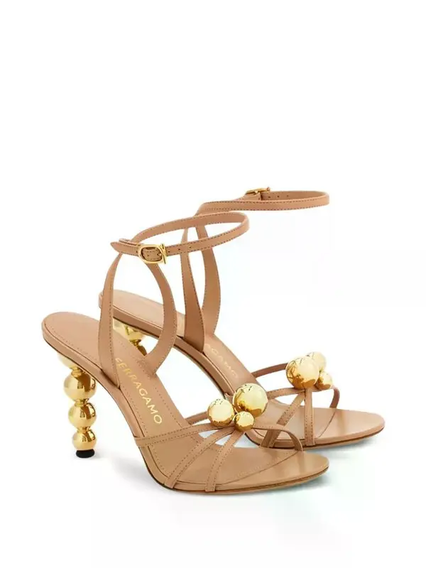 FERRAGAMO Gold-tone Sphere Embellishment Stiletto Heel Sandals - Neutrals