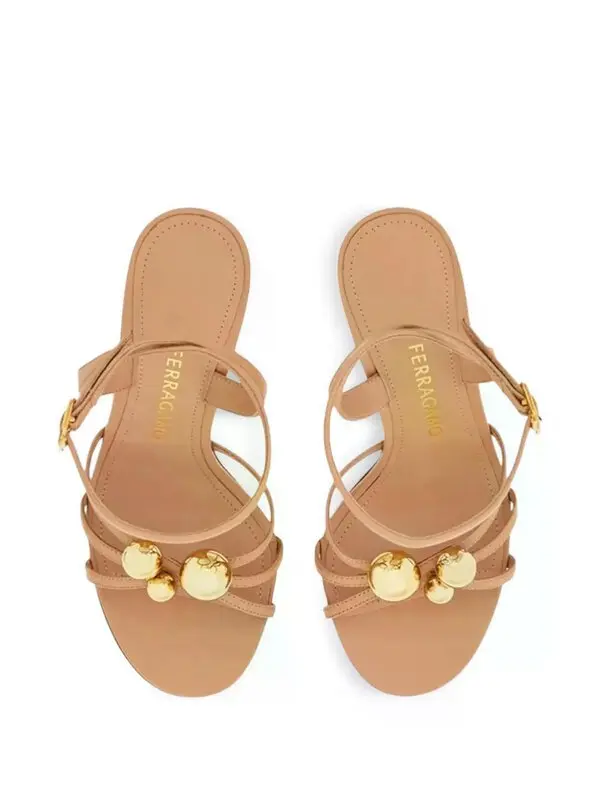 FERRAGAMO Gold-tone Sphere Embellishment Stiletto Heel Sandals - Neutrals