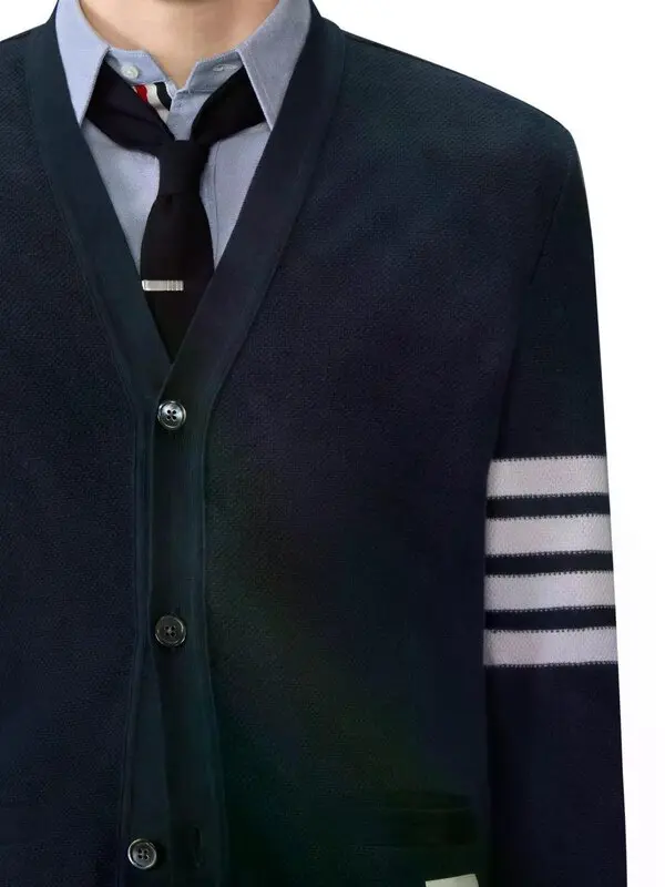 Thom Browne V-neck Cardigan With Logo Patch - Blue