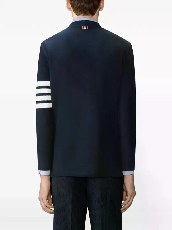 Thom Browne V-neck Cardigan With Logo Patch - Blue
