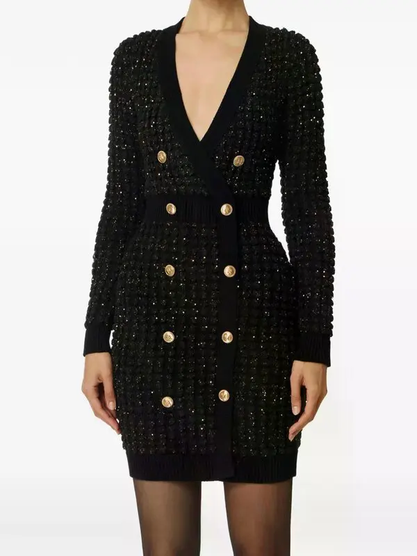 Elisabetta Franchi Buttoned V-neck Mini Dress