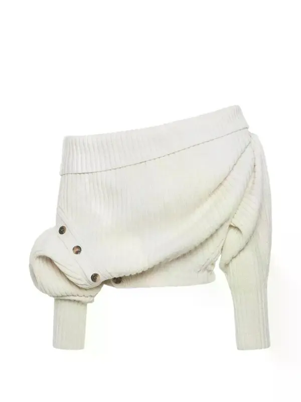 A.W.A.K.E. Mode Rib Knit Button Sweater - Neutrals