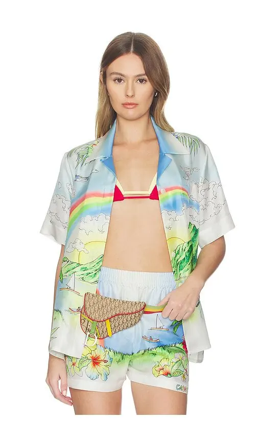Casablanca Silk Aloha Shirt With Tropical Graphic