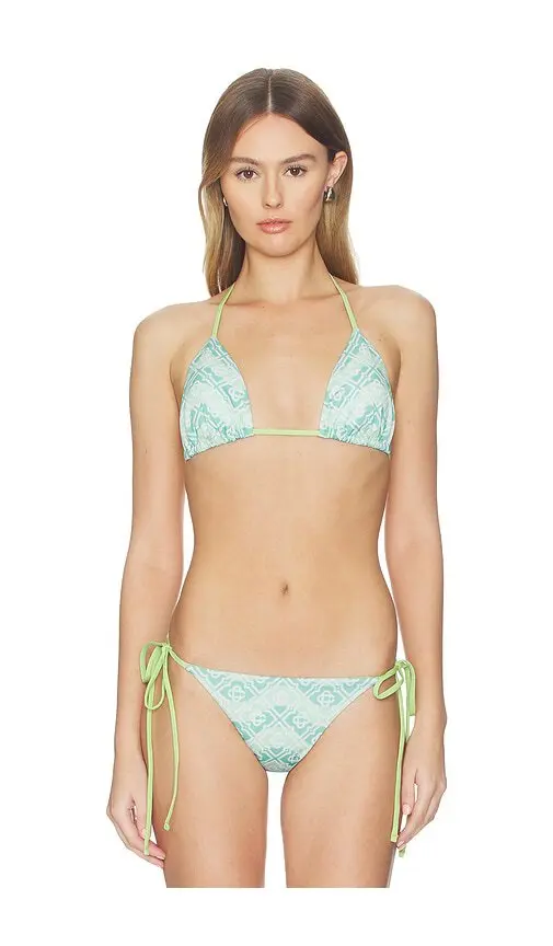 Casablanca Wavy Monogram Triangle Bikini Top - Green