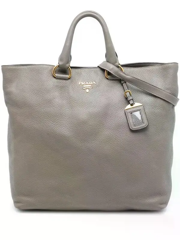 Prada Vitello Daino Open Convertible Tote Satchel - Grey