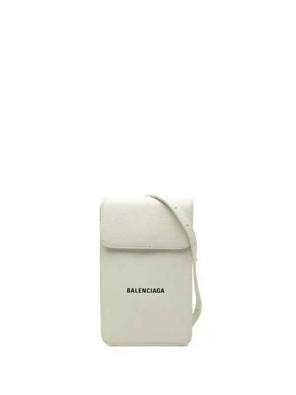 Balenciaga 2021 Leather Cash Phone And Card Holder Crossbody Bag - White