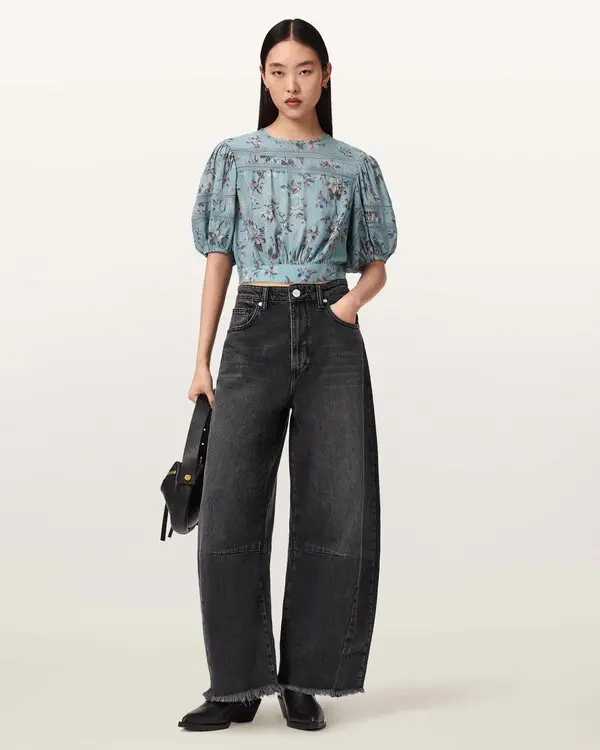ALLSAINTS Peony Lace Trim Cropped Top - Vine Lake Blue