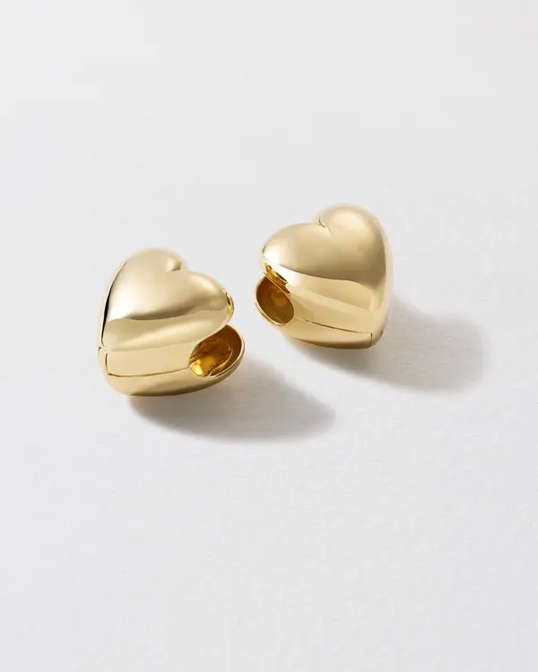 ROXANNE FIRST 14k Gold Puffy Heart Hoop Earrings - Yellow Gold