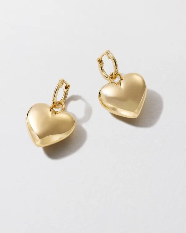 ROXANNE FIRST Gold Puffy Heart Drop Hoop Earrings - Yellow Gold
