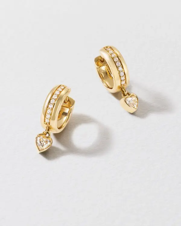ROXANNE FIRST Heart Diamond Drop Hoop Earrings - Yellow Gold