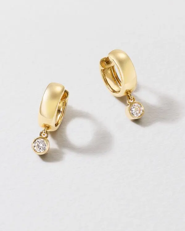 ROXANNE FIRST Round Diamond Drop Hoop Earrings - Yellow Gold