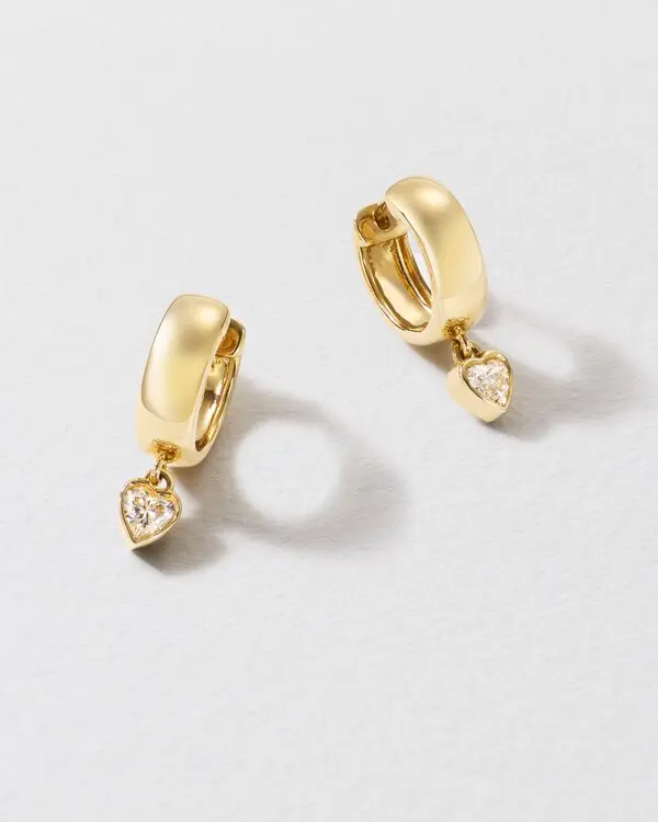 ROXANNE FIRST Heart Diamond Drop Hoop Earrings - Yellow Gold