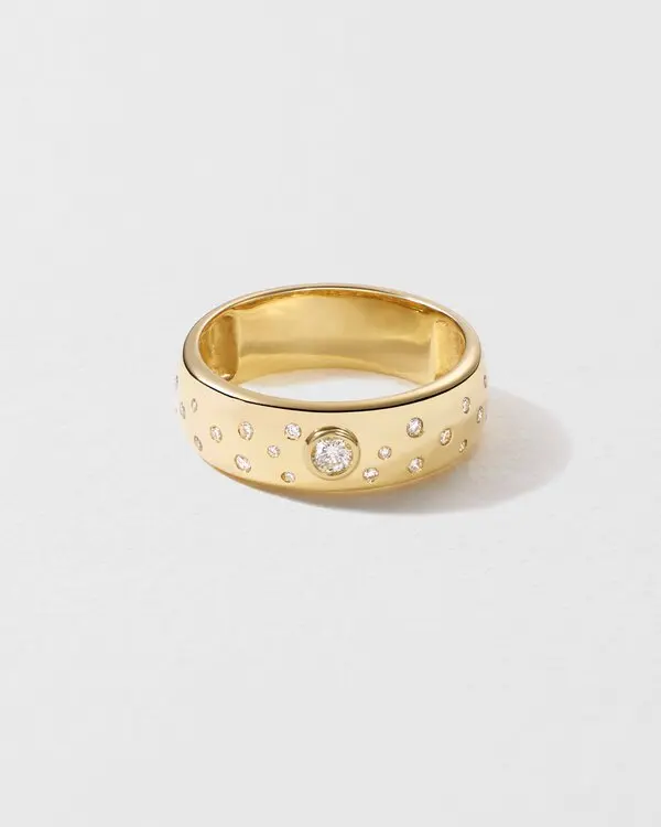 ROXANNE FIRST Round Diamond Cigar Band Ring - Yellow Gold