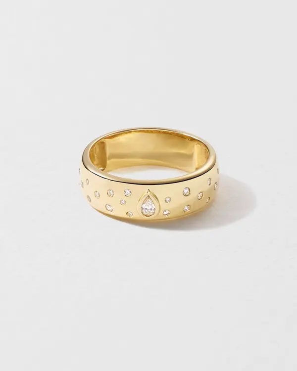 ROXANNE FIRST Pear Diamond Polka Dot Cigar Band Ring - Yellow Gold
