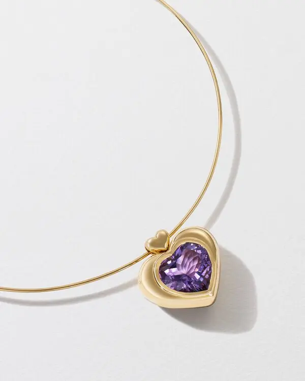 ROXANNE FIRST Amethyst Heart Pendant Torque Necklace - Yellow Gold