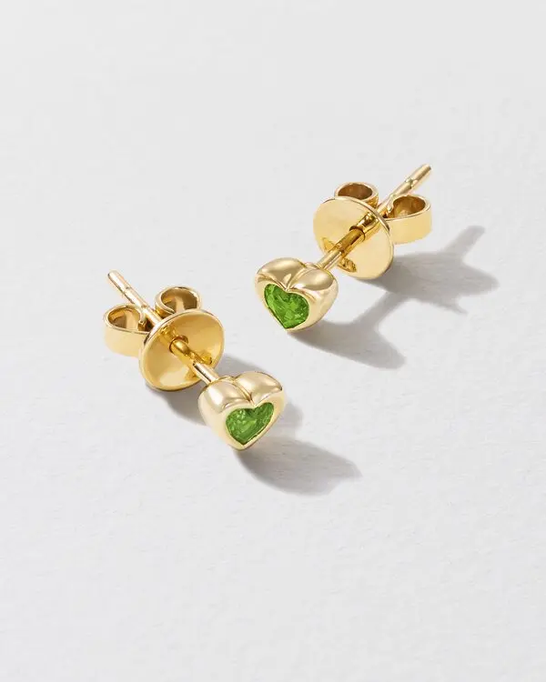 ROXANNE FIRST Mini Peridot Heart Stud Earrings - Yellow Gold