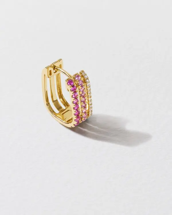 ROXANNE FIRST Triple Diamond & Pink Sapphire Row Hoop Earring - Yellow Gold