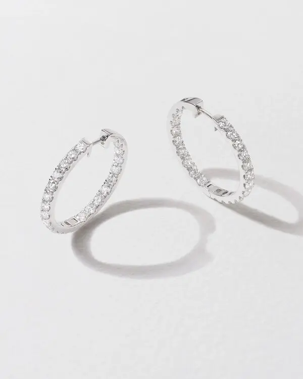 ROXANNE FIRST Large Diamond Hoop Earrings - White Gold