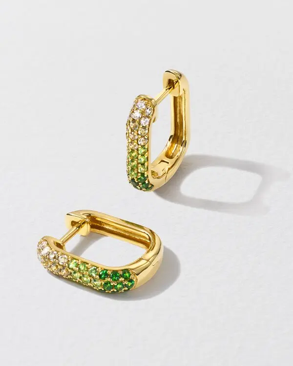 ROXANNE FIRST Diamond And Green Sapphire Oval Hoop Earrings - Yellow Gold