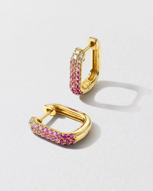 ROXANNE FIRST Diamond And Pink Sapphire Oval Hoop Earrings - Yellow Gold