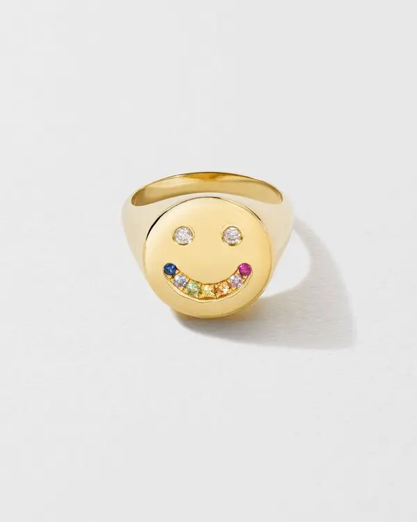 ROXANNE FIRST Rainbow Sapphire And Diamond Signet Ring - Yellow Gold