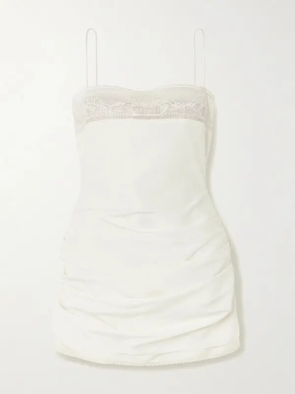 Magda Butrym Lace-trimmed Gathered Silk Mini Dress - Neutrals