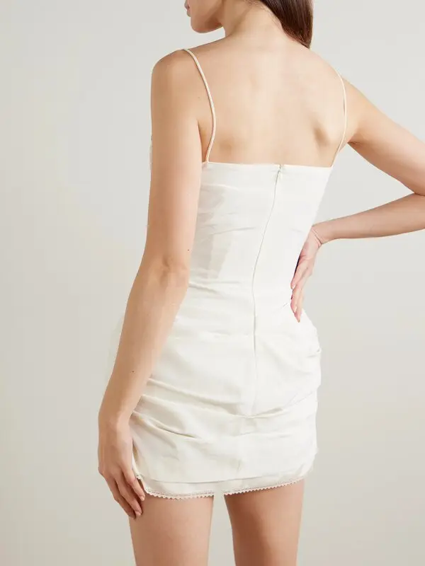 Magda Butrym Lace-trimmed Gathered Silk Mini Dress - Neutrals