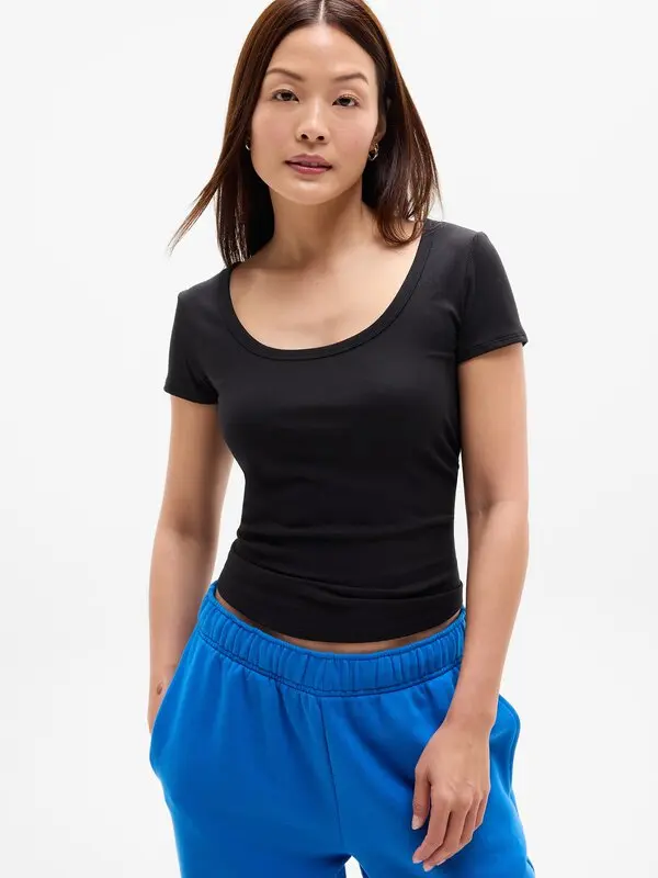 Athleta Signature Rib Scoop Tee - Black